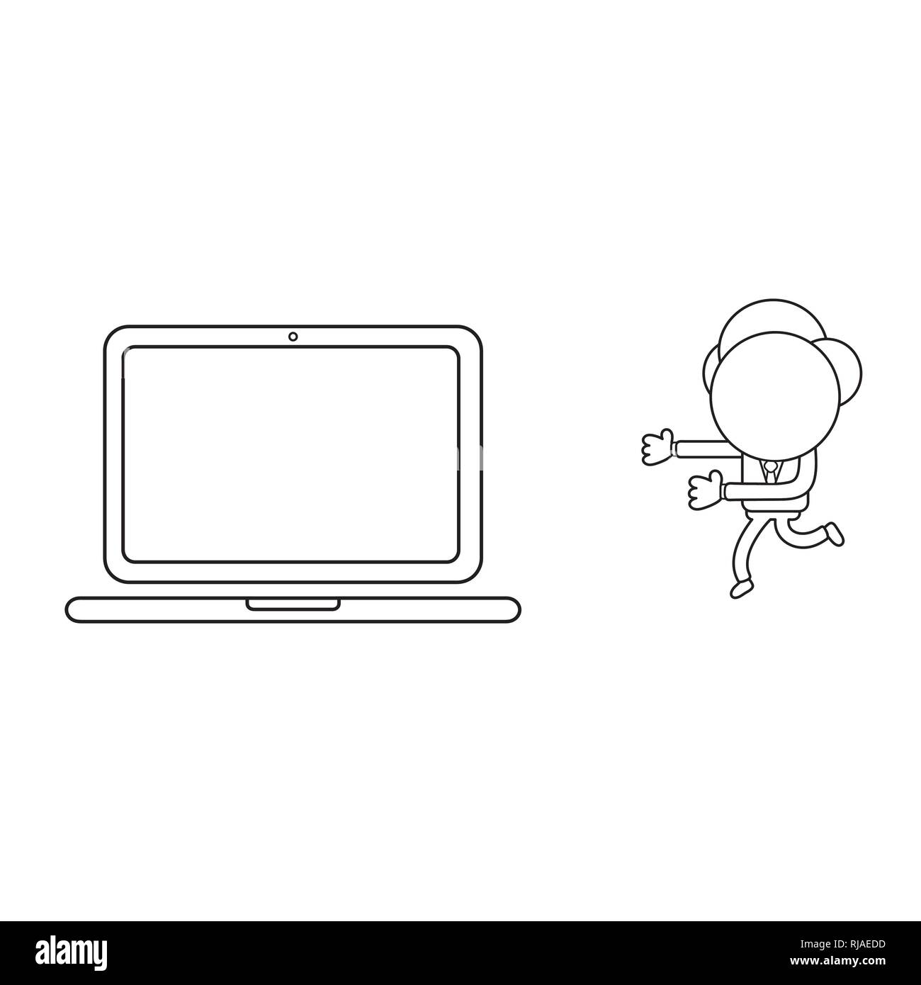 Vector illustration businessman character running to laptop computer ...