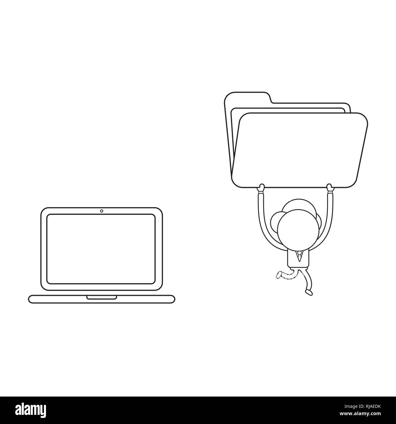 Vector illustration businessman character running from laptop computer ...