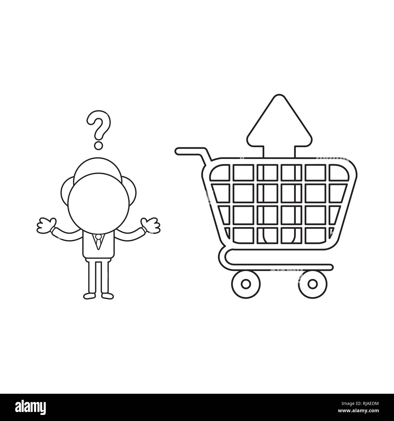 Vector illustration confused businessman character with arrow moving up ...