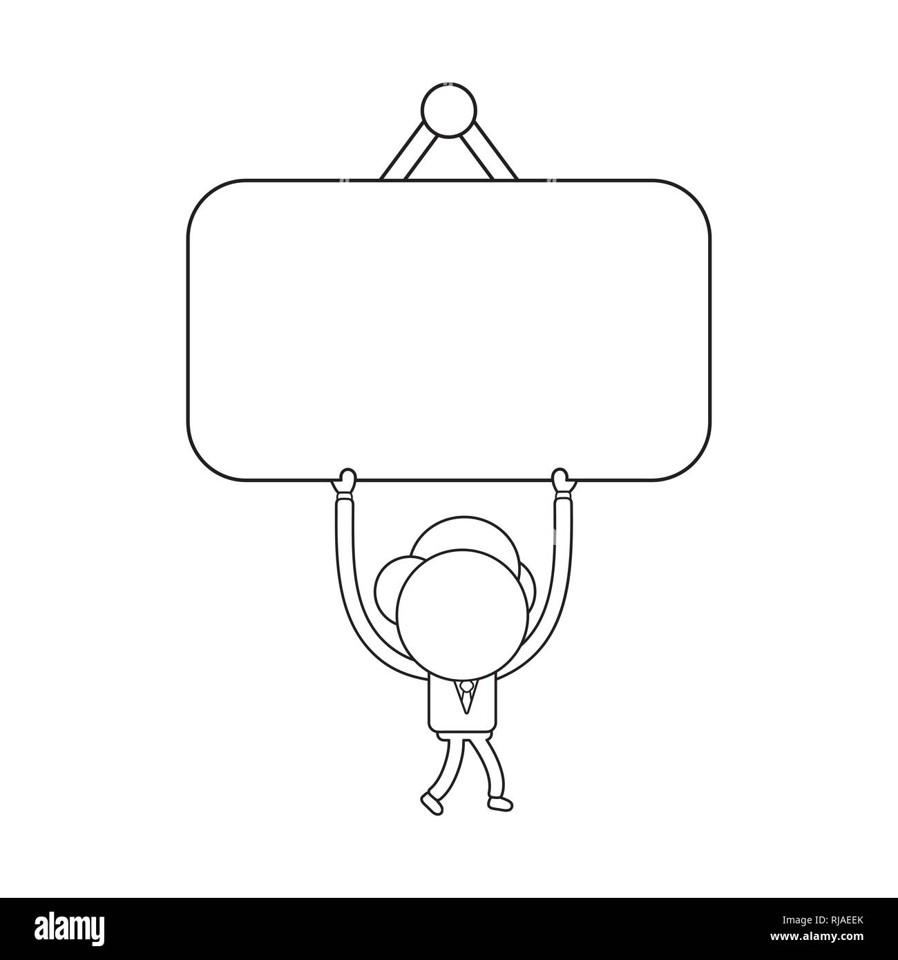 Vector illustration businessman character walking and holding up blank ...