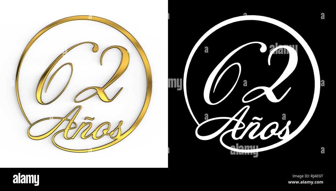 Spanish number sixty-two years (number 62 years) in a circle, top view ...