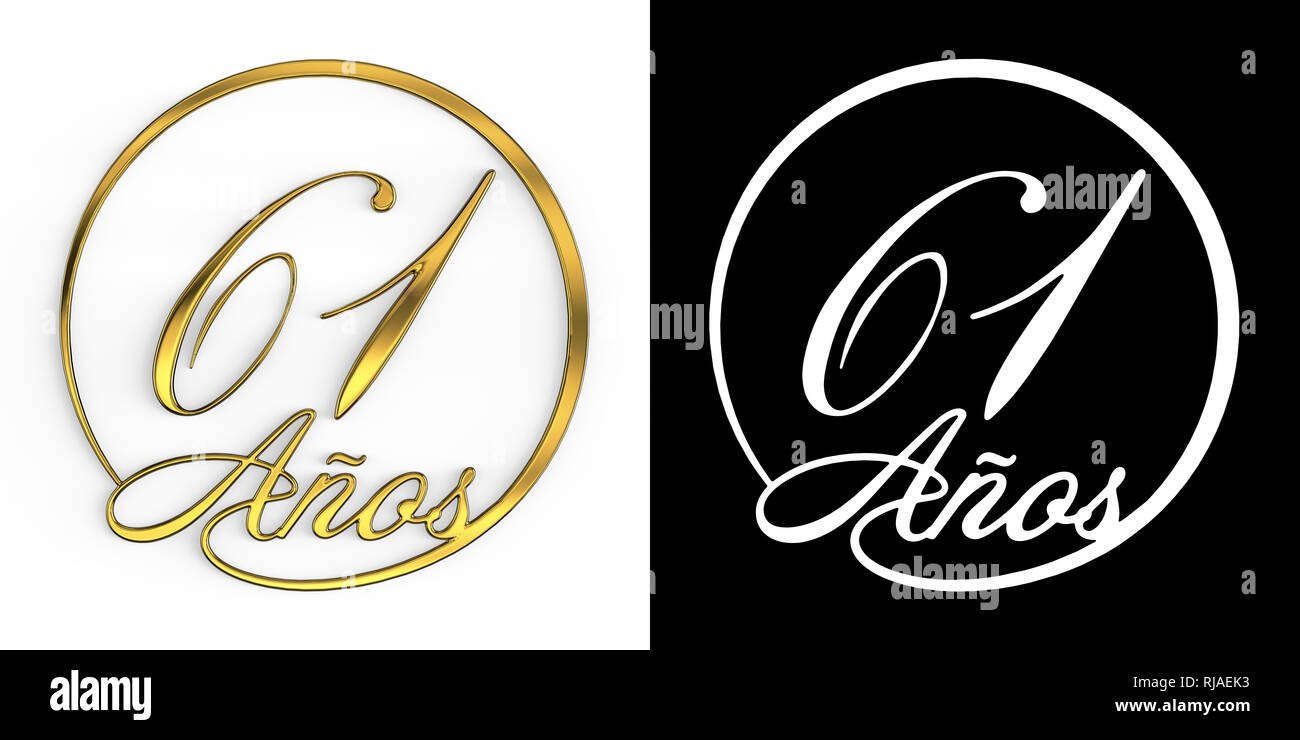 Spanish number sixty-one years (number 61 years) in a circle, top view ...