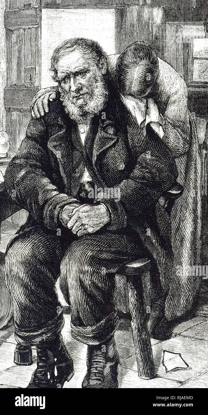 An engraving depicting a mother and father grieving the loss of their ...