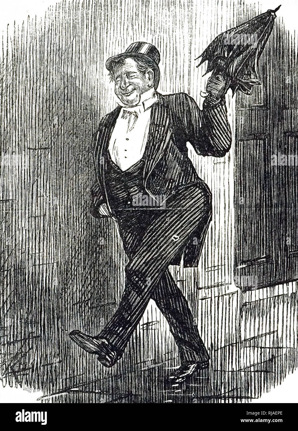 A cartoon depicting a tipsy gentleman on his way home. Dated 19th ...