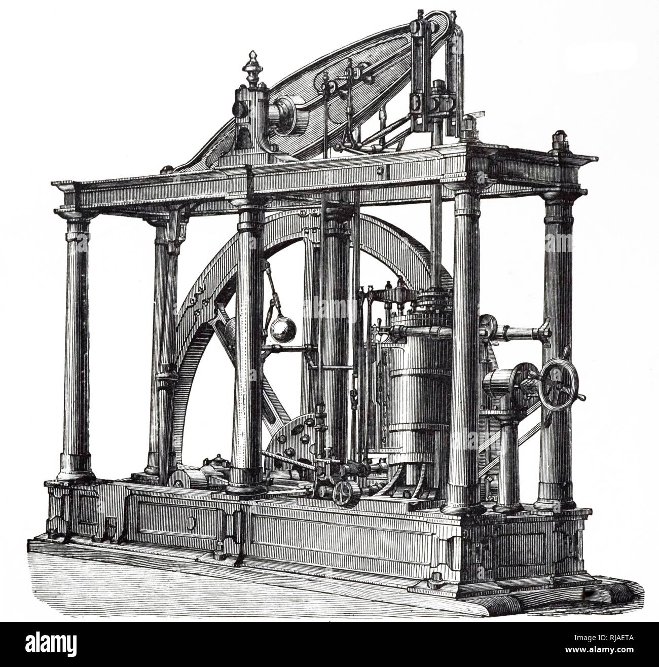 An engraving depicting a beam engine, a type of steam engine, suitable ...