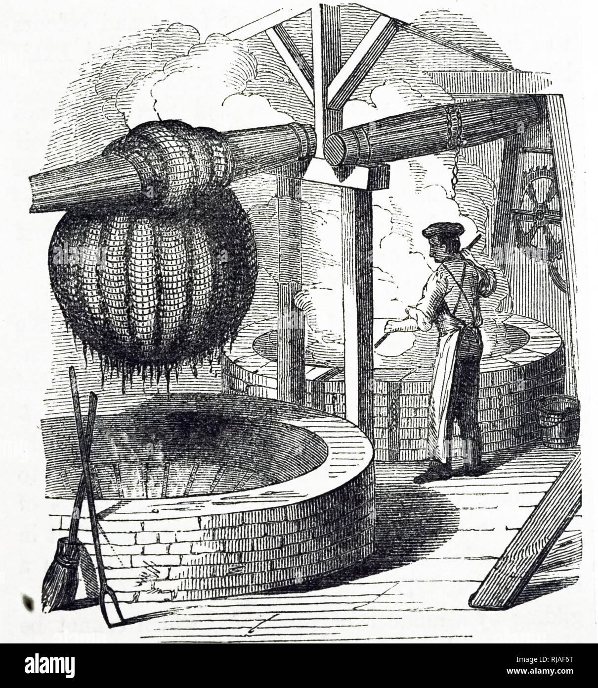 An engraving depicting the process of making glue by boiling and ...