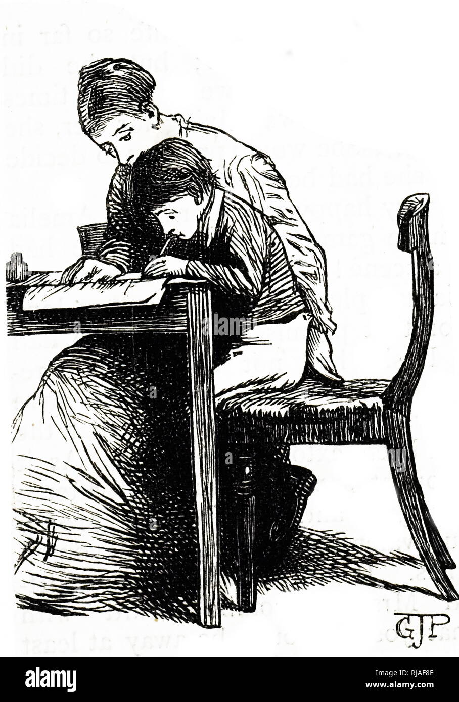 An engraving depicting a child learning to write. Illustrated by George ...