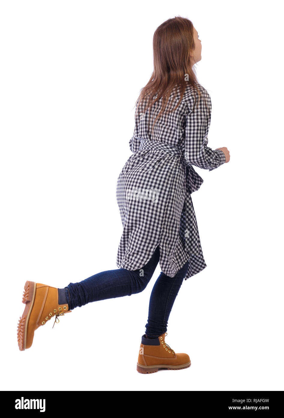 back view of running woman. beautiful girl in motion. backside view of ...
