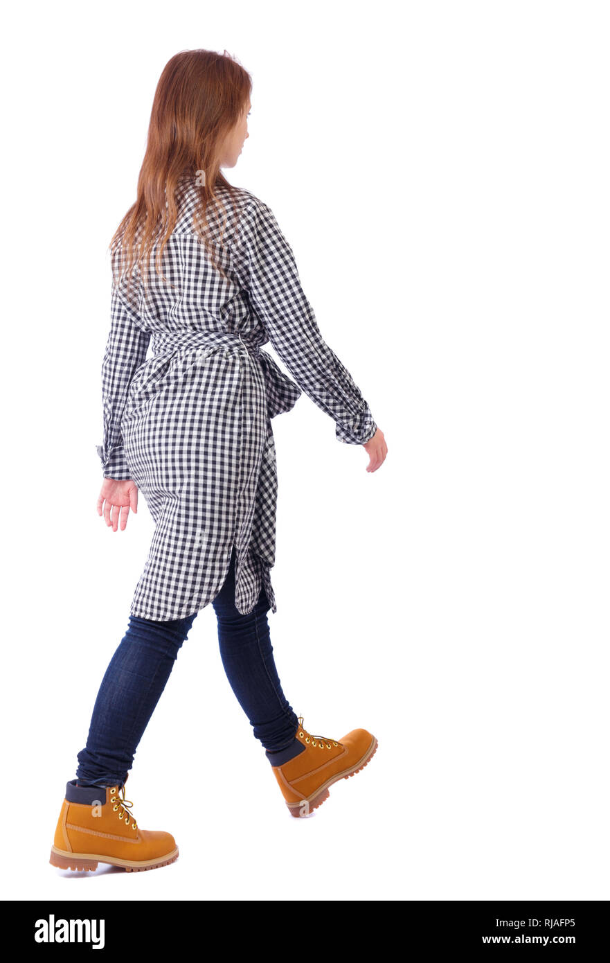 back view of walking woman. beautiful girl in motion. backside view of ...