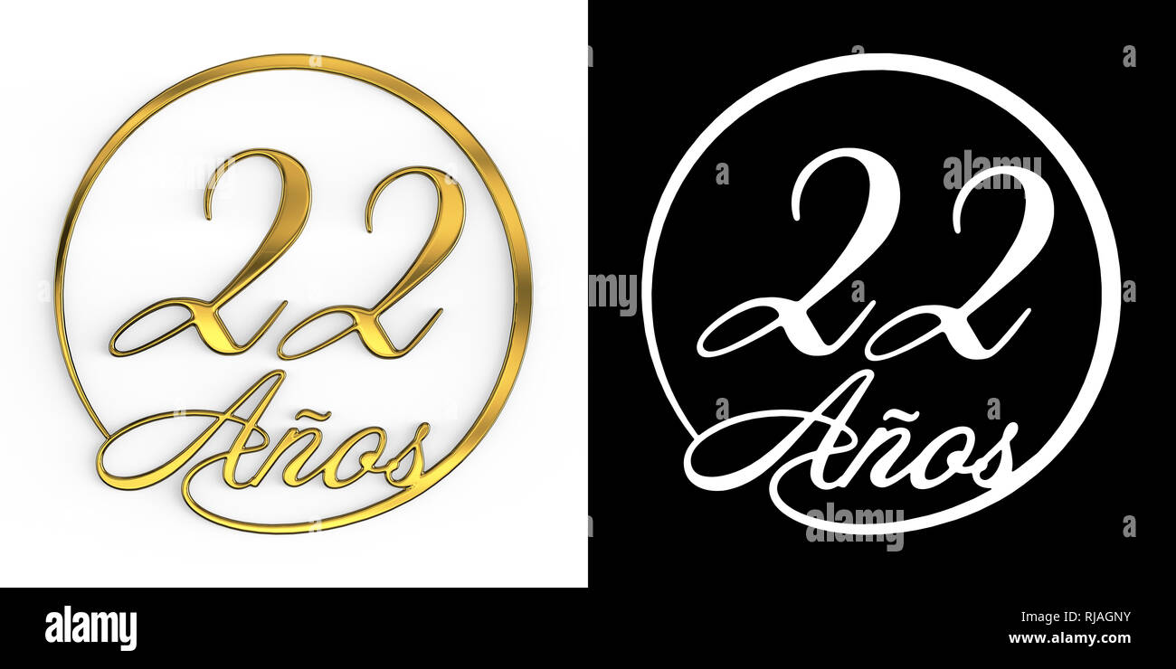 Spanish number twenty-two years (number 22 years) in a circle, top view ...