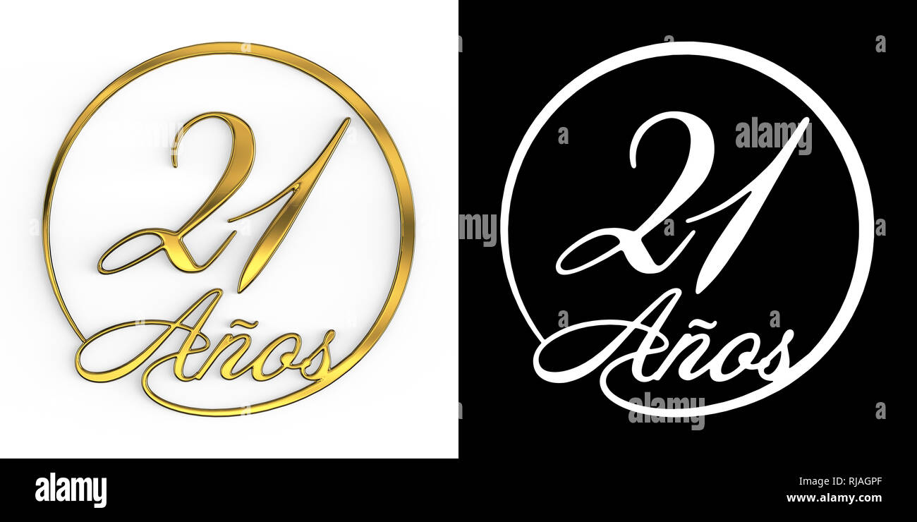 Spanish number twenty-one years (number 21 years) in a circle, top view ...