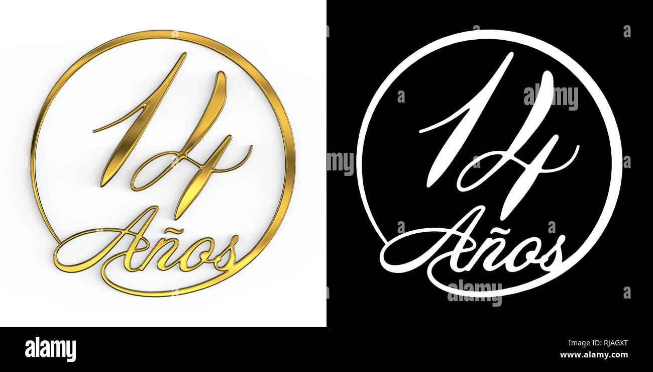 Spanish number fourteen years (number 14 years) in a circle, top view ...