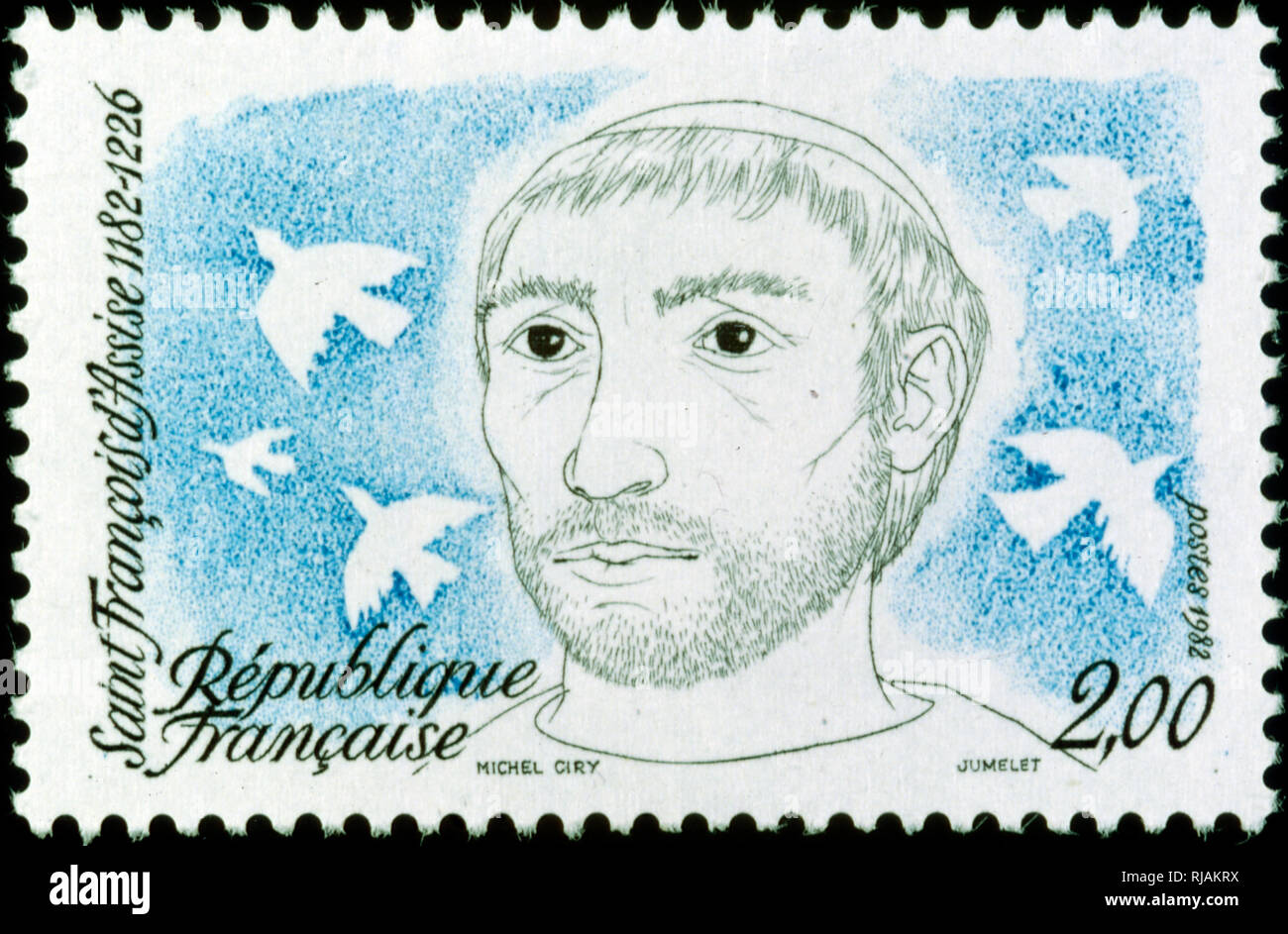 French postage stamp celebrating the 700th anniversary of the birth of ...