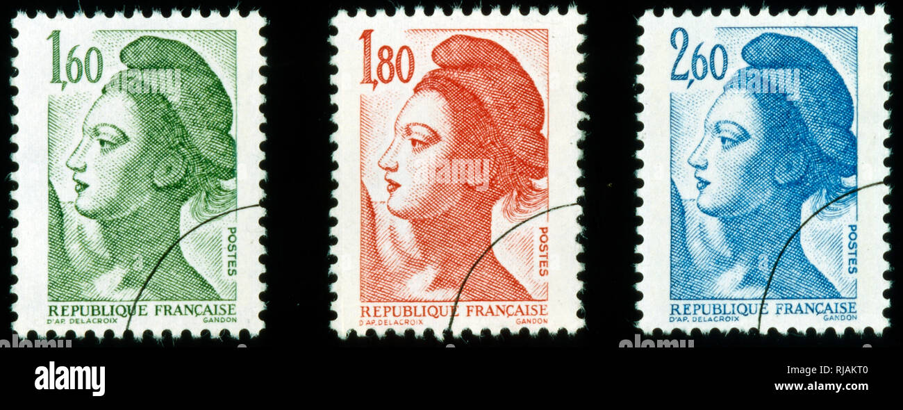 French postage stamps celebrating the figure of the representative ...