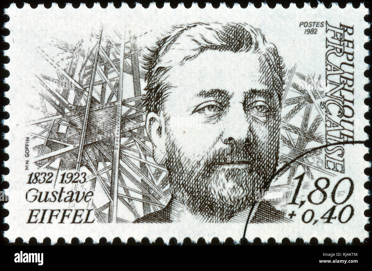 French postage stamp celebrating Gustave Eiffel (1832 - 1923), a French ...
