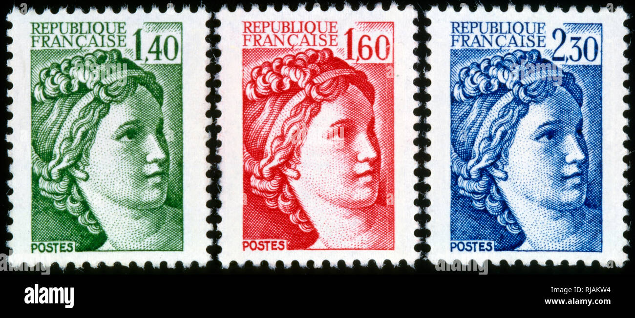 French postage stamps celebrating the figure of the representative ...