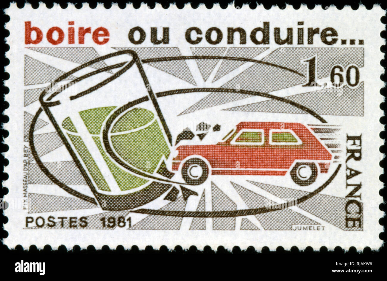 French postage stamp warning against drinking (alcohol) and driving ...