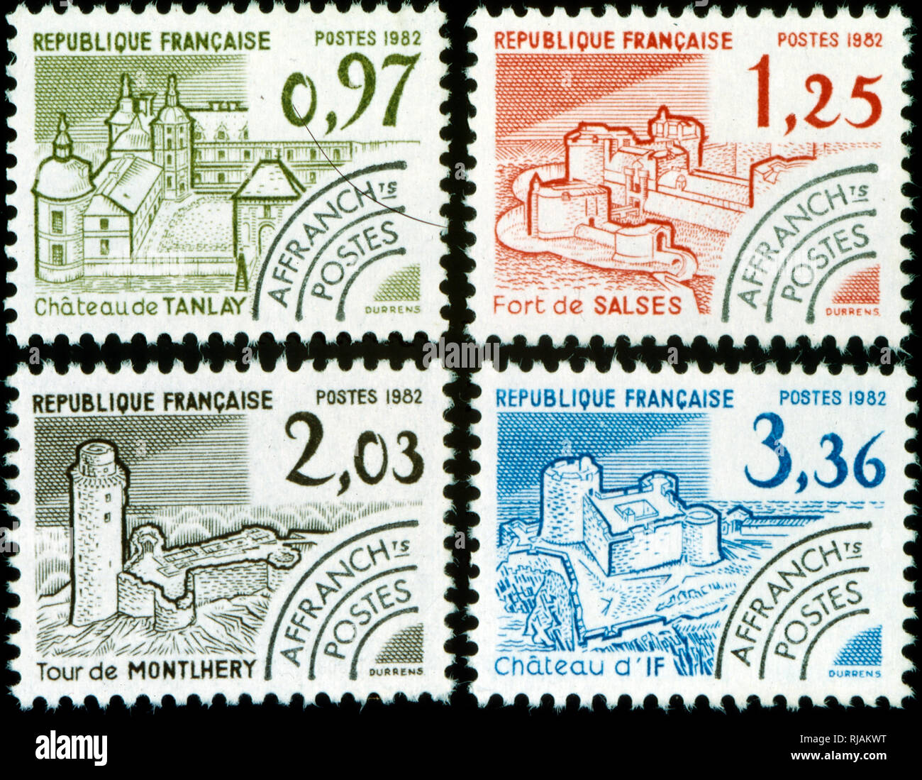 French postage stamps celebrating French medieval castles (Tanlay ...