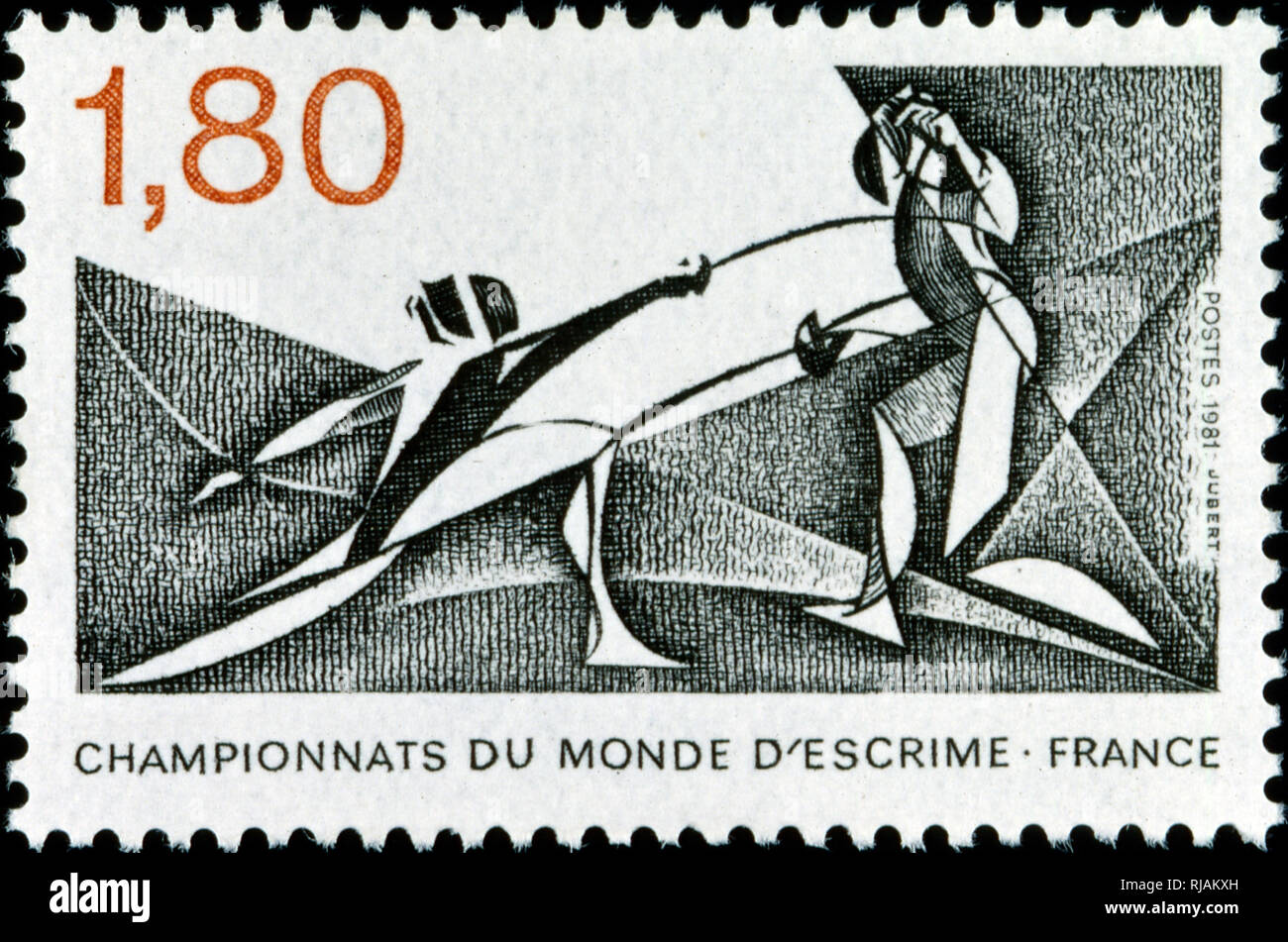 French postage stamp commemorating the world fencing championship 1982 ...