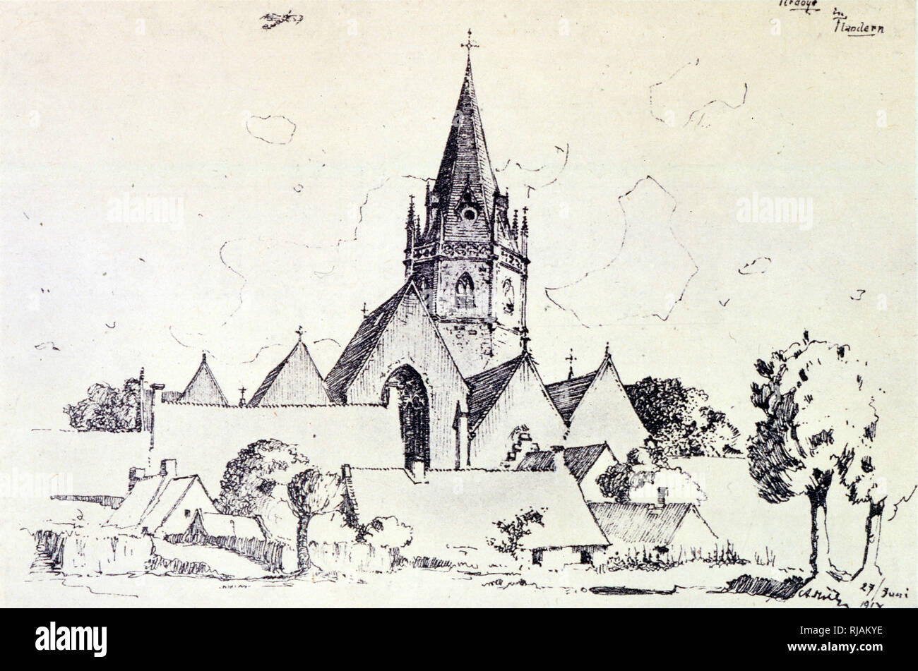 Drawing by Adolf Hitler depicting the village of Ardoye in Flanders ...
