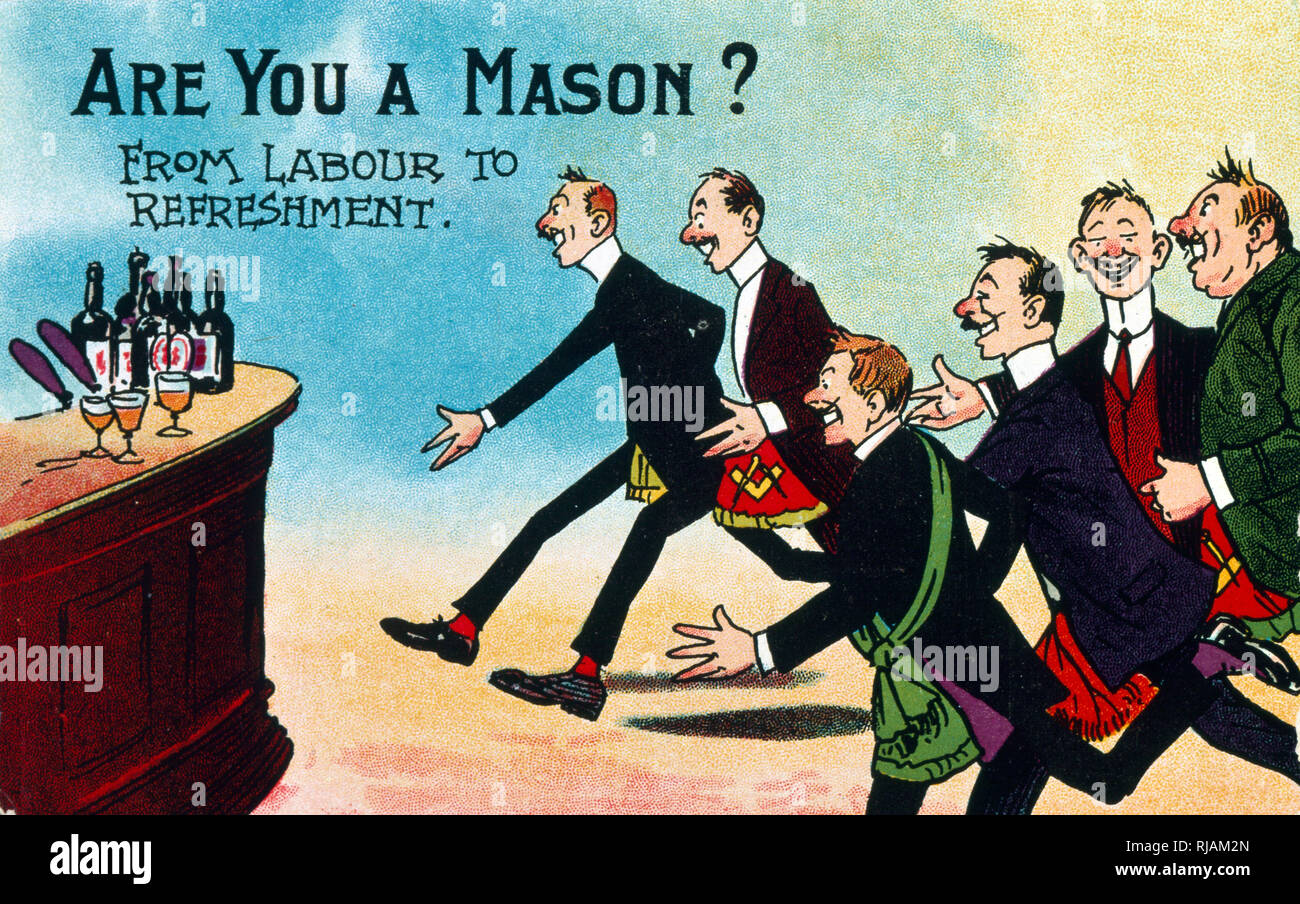 Edwardian British postcard satirising freemasons. Circa 1908 ...