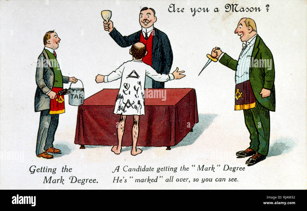 Edwardian British postcard satirising freemasons. Circa 1908 ...