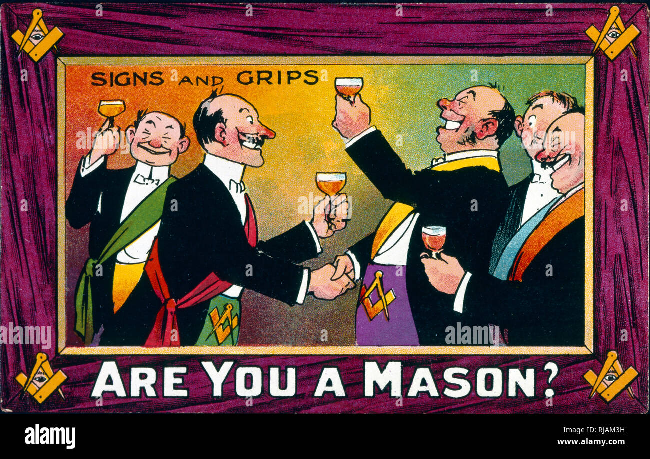 Edwardian British postcard satirising freemasons. Circa 1908 ...