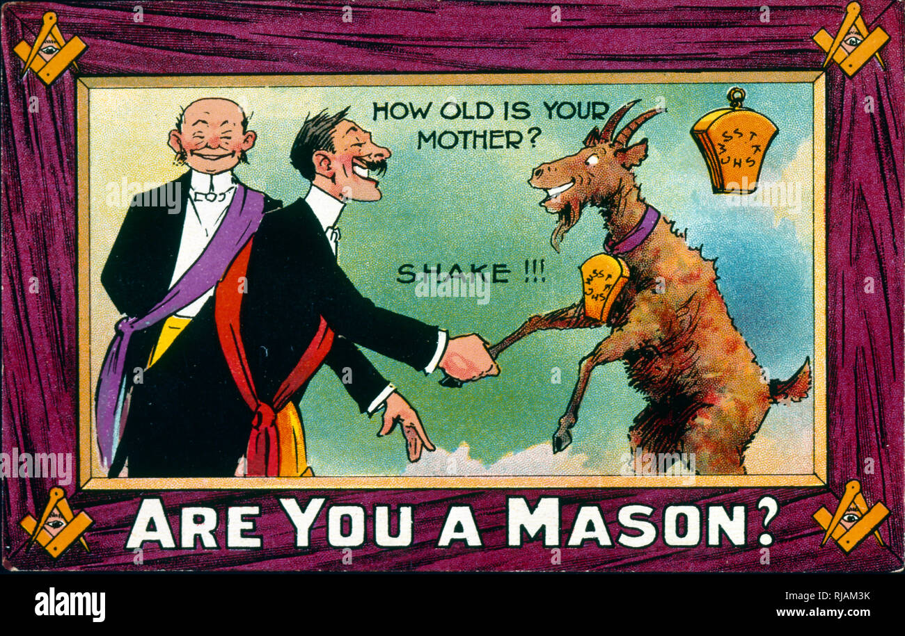 Edwardian British postcard satirising freemasons. Circa 1908 ...