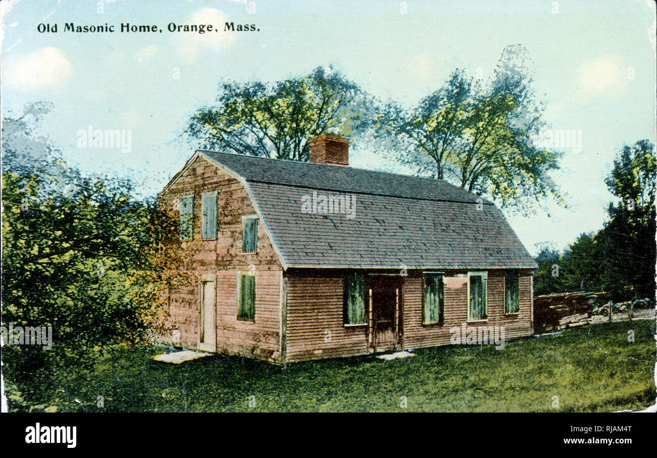 Postcard depicting the Masonic Temple in Orange, Massachusetts built ...