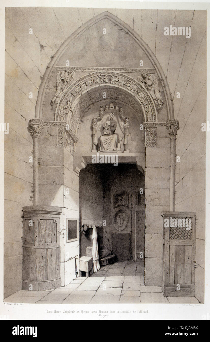 Drawing of the Cathedral of Notre Dame de Rheims, France 1857 ...