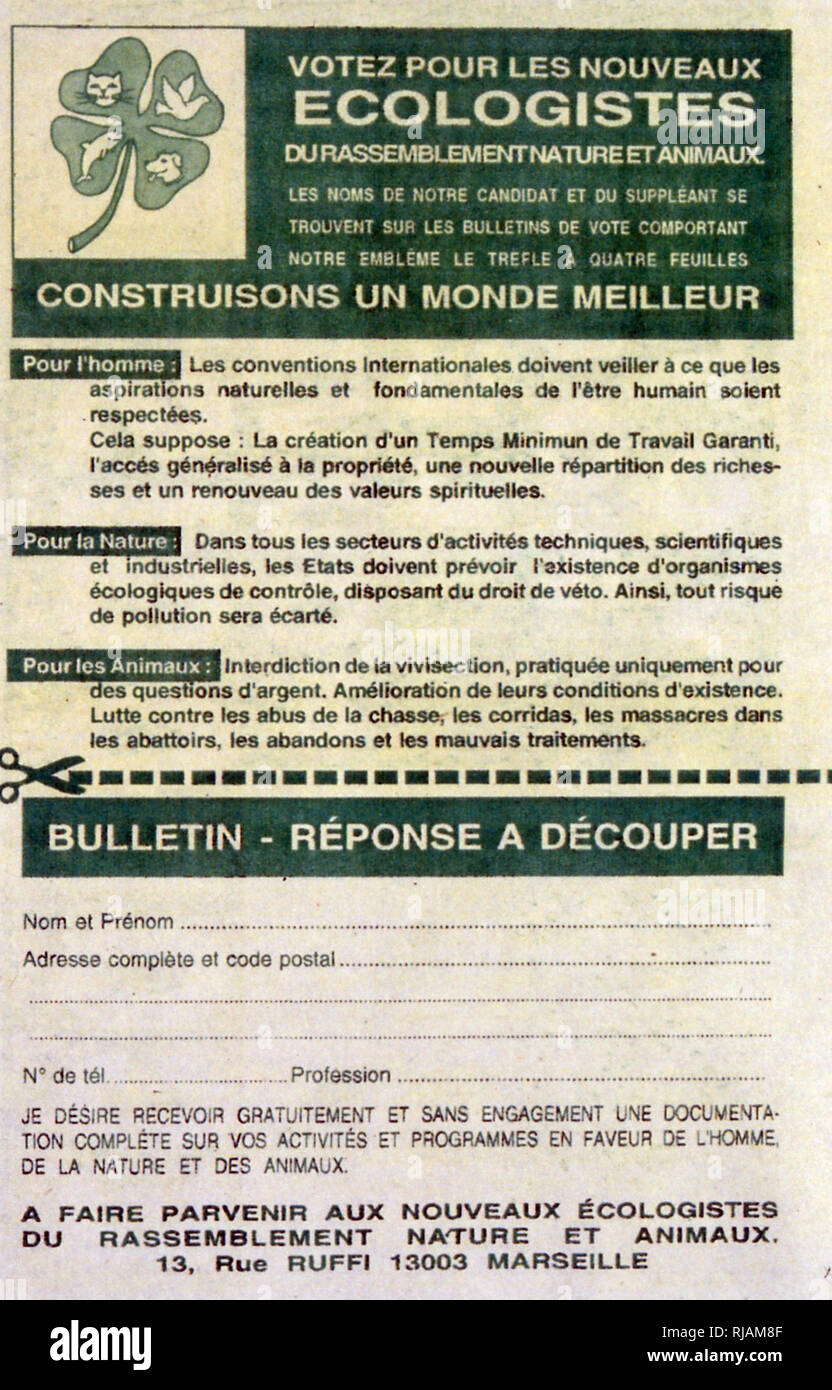 Ecology Party election poster for French National Assembly 1993 Stock ...