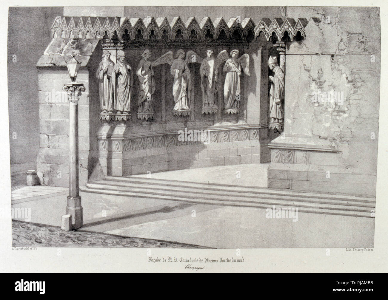 Drawing of the Cathedral of Notre Dame de Rheims, France 1857 ...