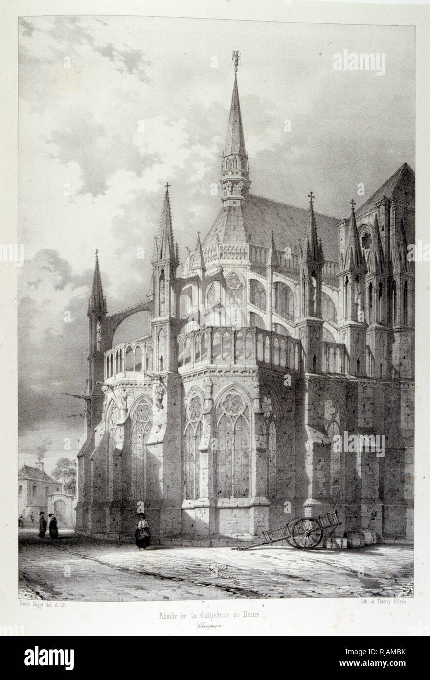 Drawing of the Cathedral of Notre Dame de Rheims, France 1857 ...