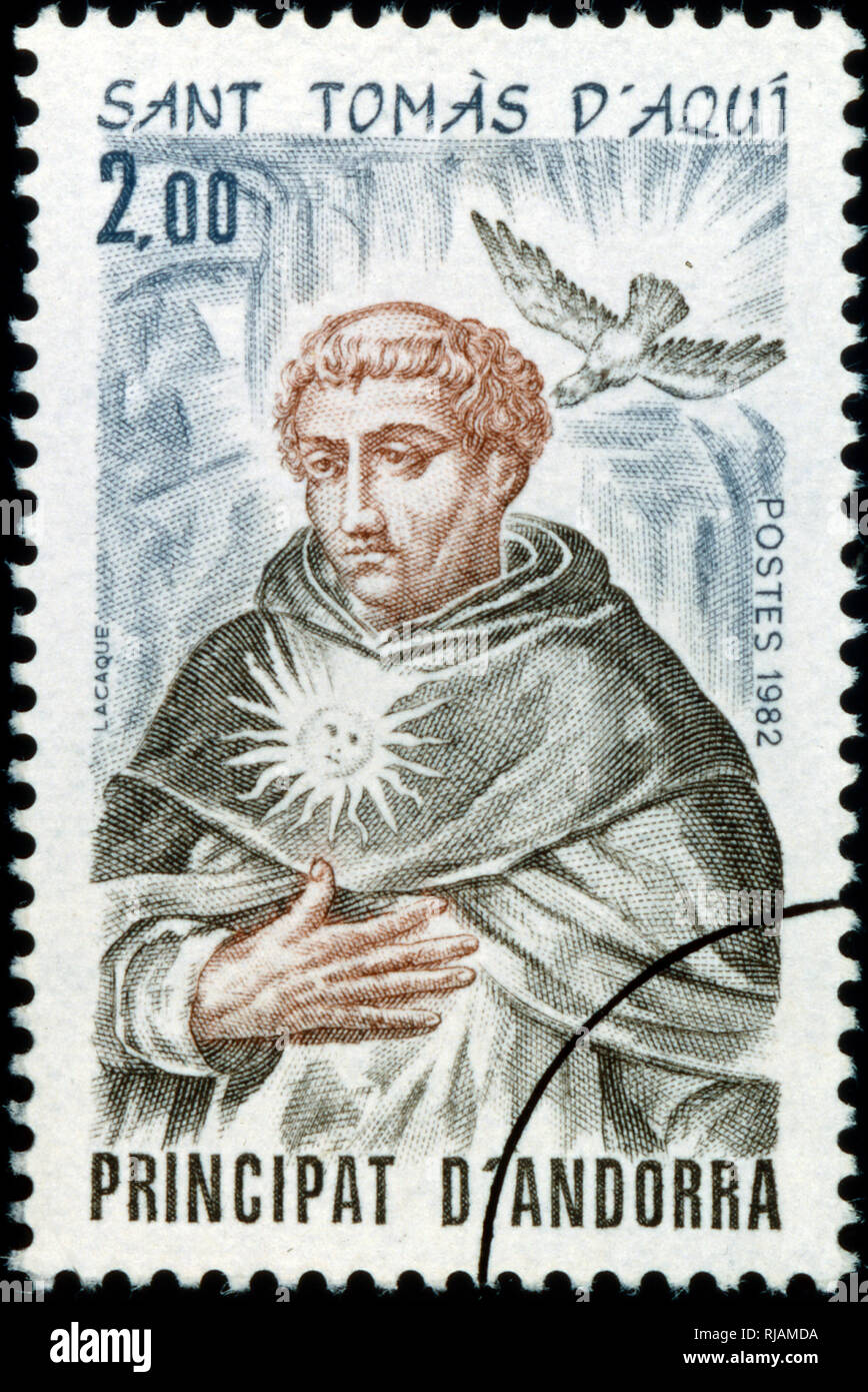 Andoran postage stamp commemorating the 13th century, Saint Thomas ...