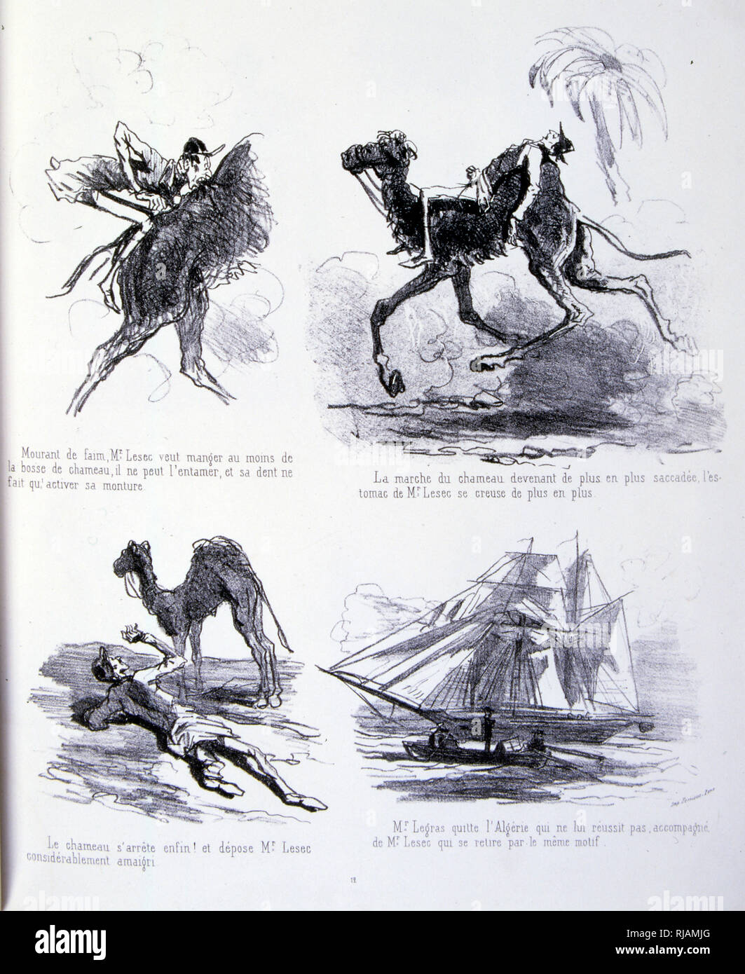 Series of lithograph illustrations of daily life in 19th century France ...