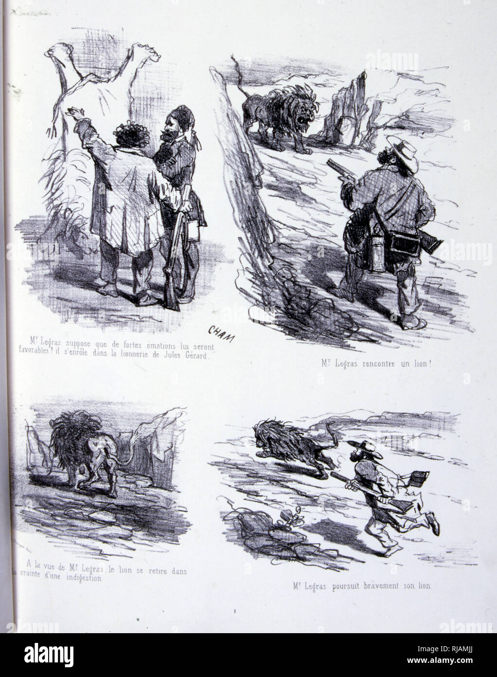 Series of lithograph illustrations of daily life in 19th century France ...