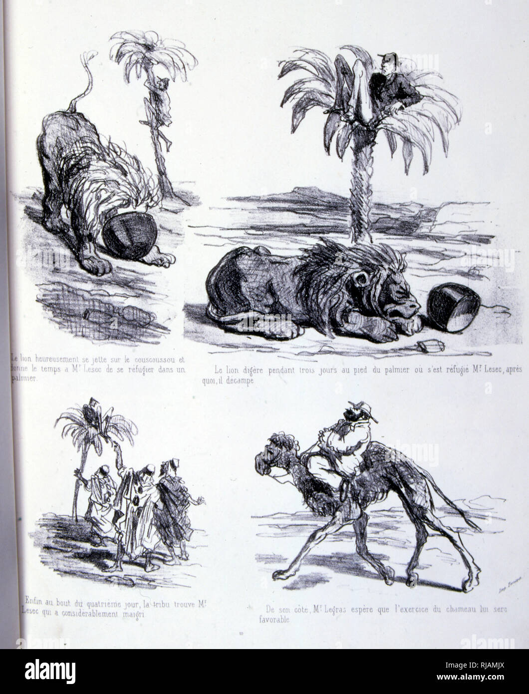Series of lithograph illustrations of daily life in 19th century France ...