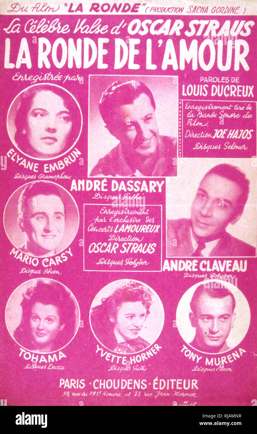 French songbook cover for songs from 'La Ronde' 1950; by Oscar Straus ...