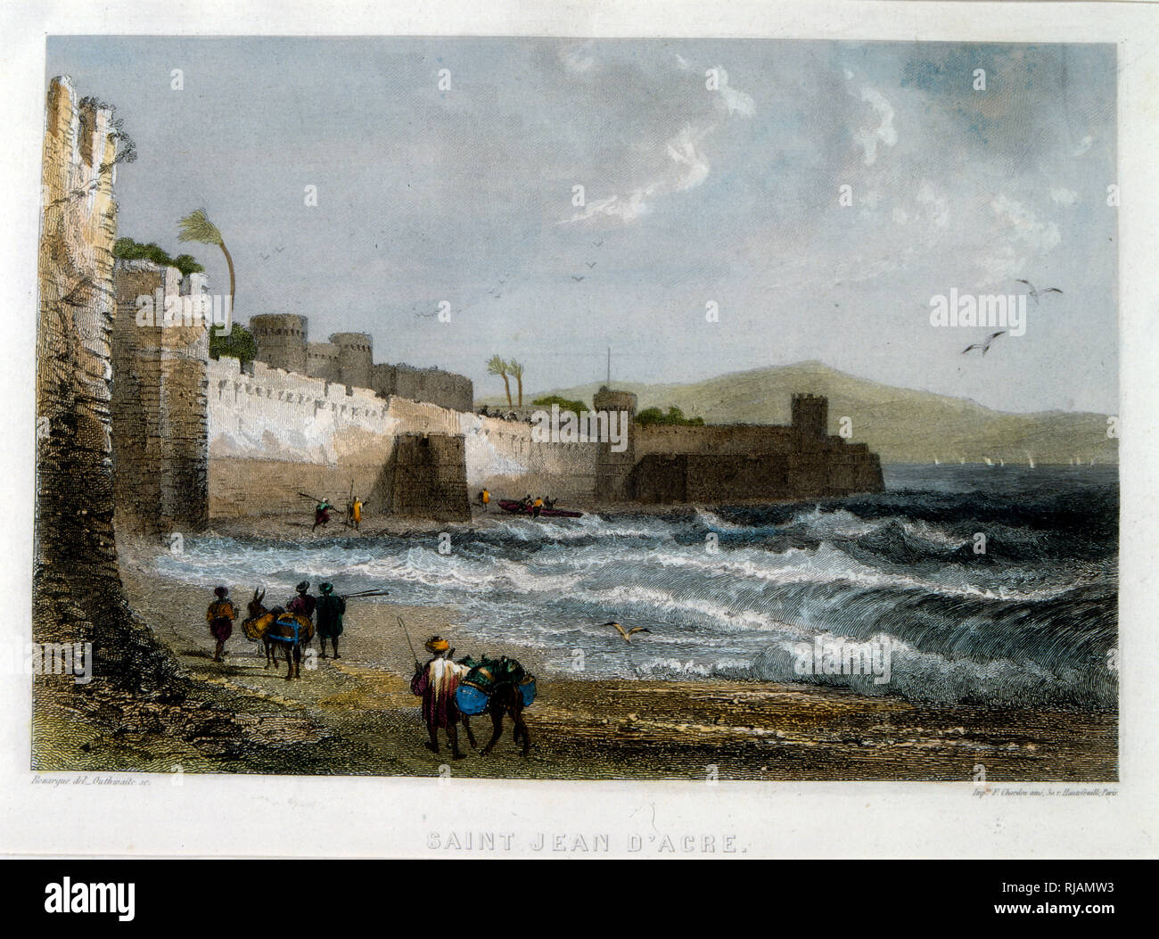 Engraved illustration of the port city of Acre, (Akko), published in ...