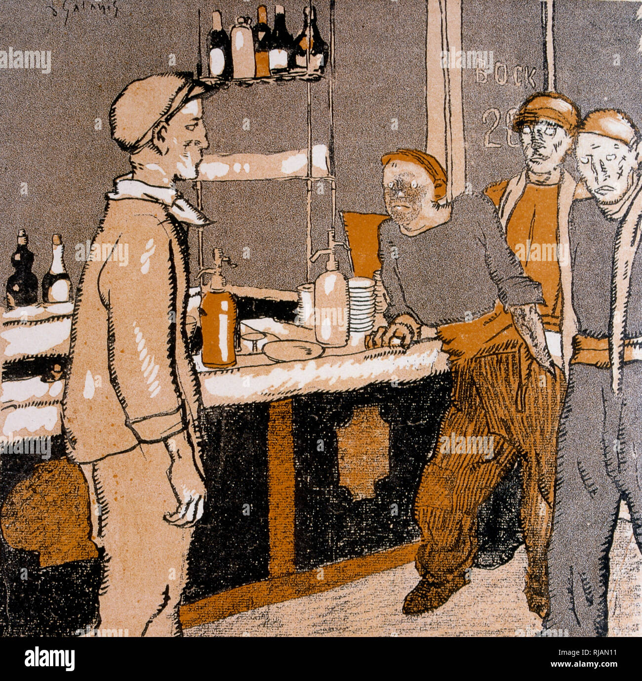 French caricature showing poor working men in a bar. 1906 Stock Photo ...