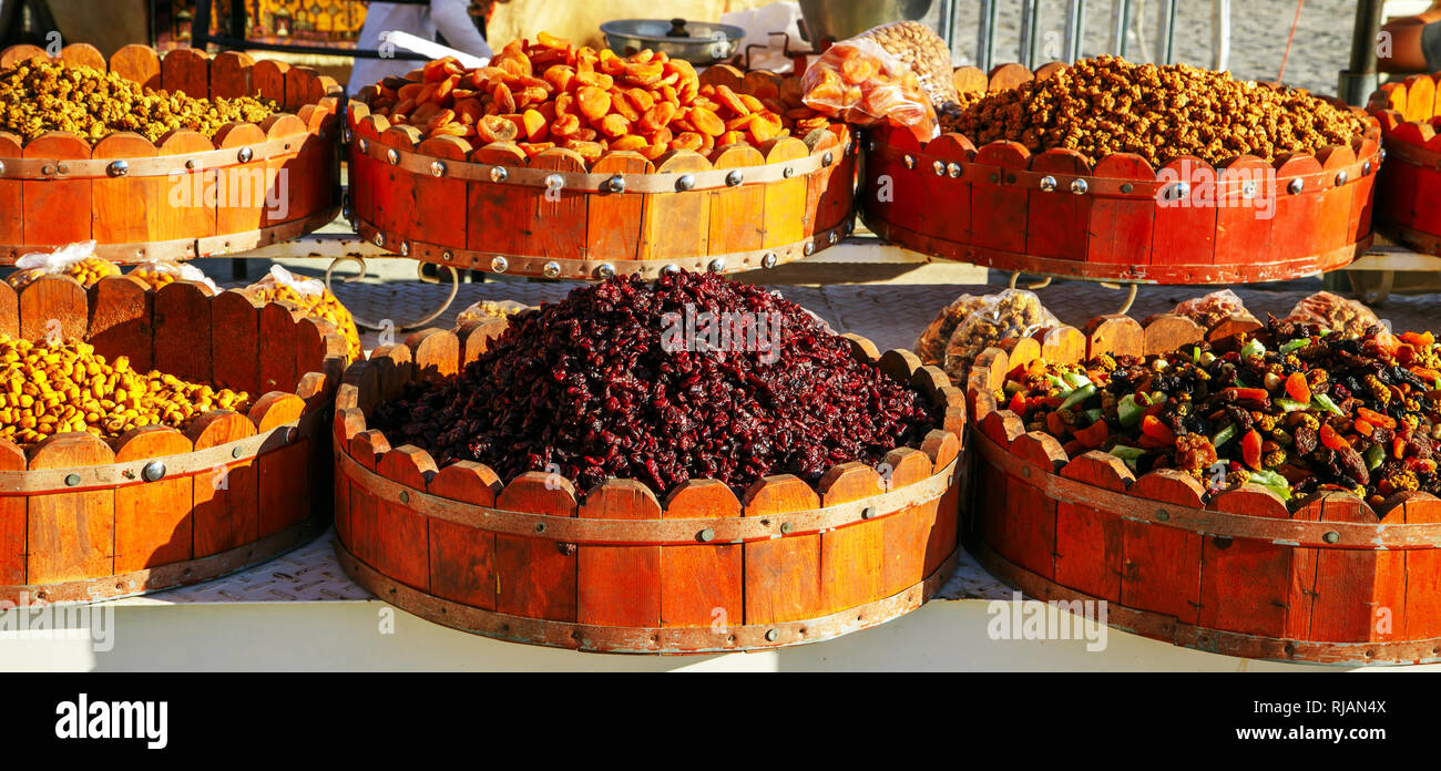 Dried fruits on the market in Turkey. Healthy food, healthy snack Stock ...