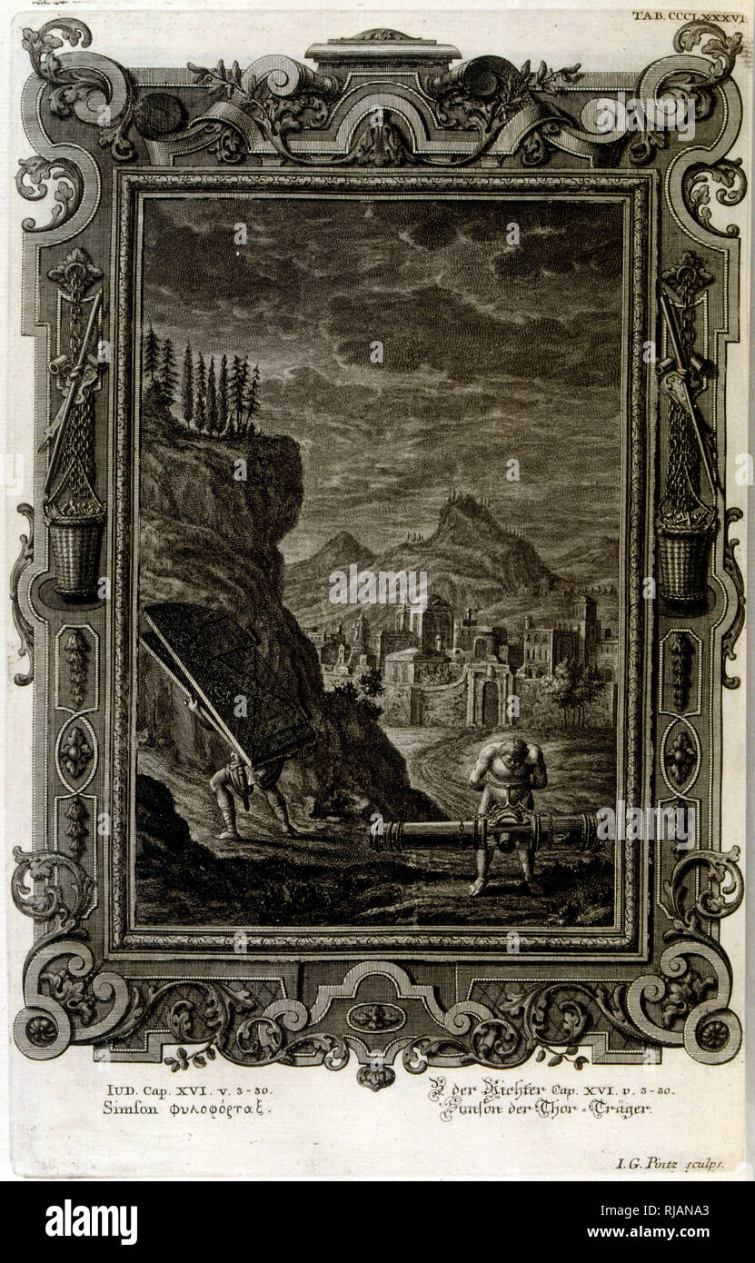 The strength of Samson; Illustration from Physique sacree, ou Histoire ...