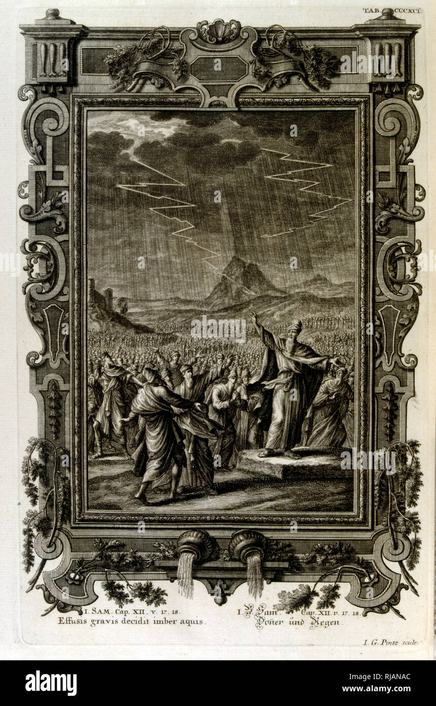 Moses calls down rain and lightening on the Hebrews in the desert; from ...