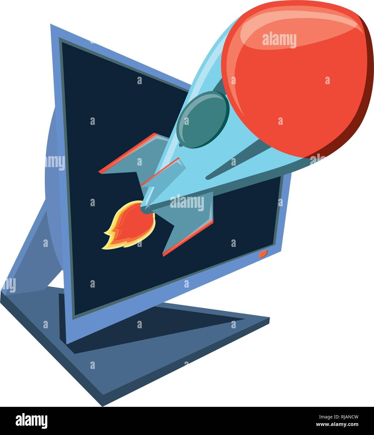 desktop computer with rocket vector illustration design Stock Vector ...
