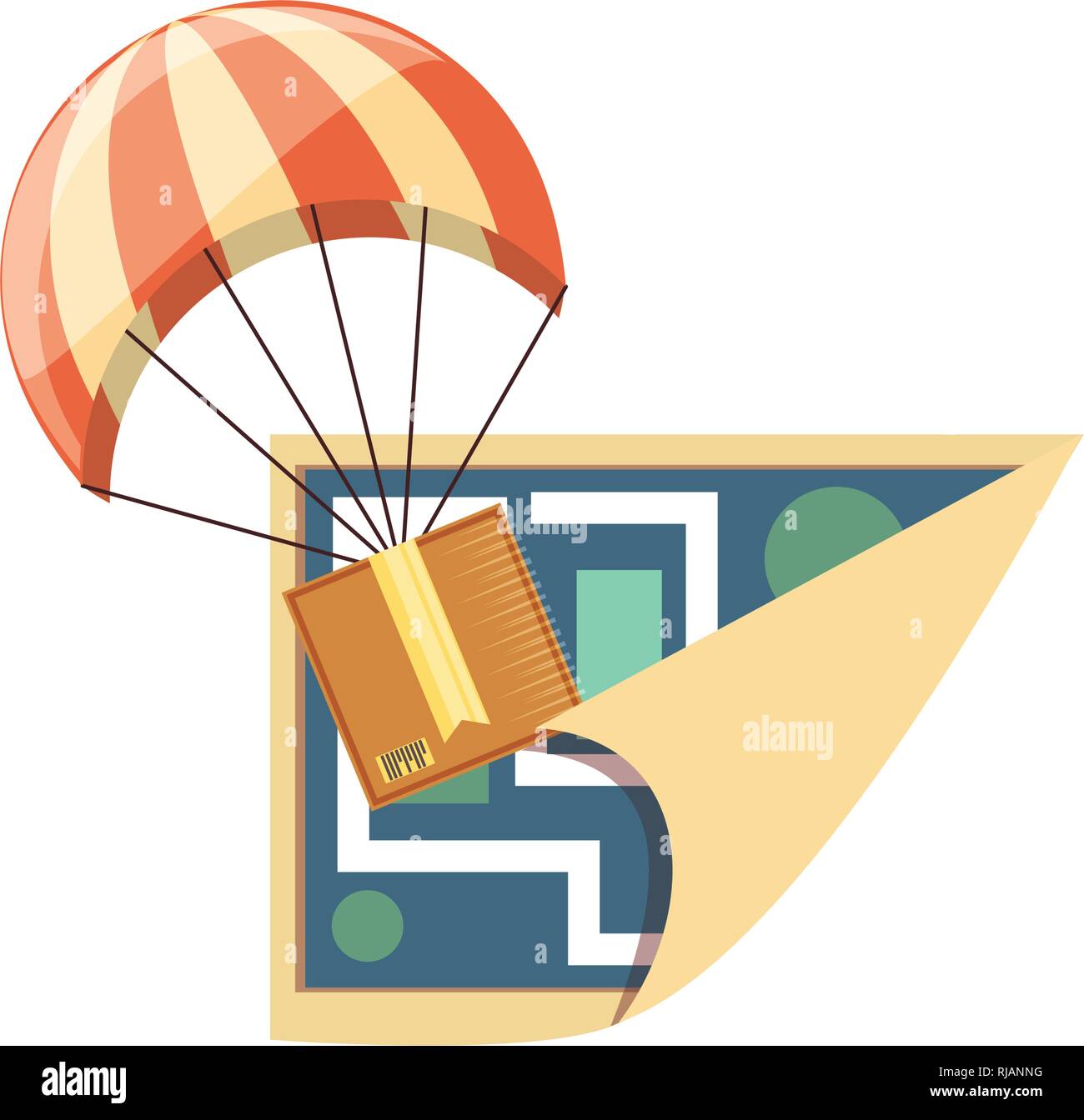 parachute flying with box delivery service vector illustration design ...