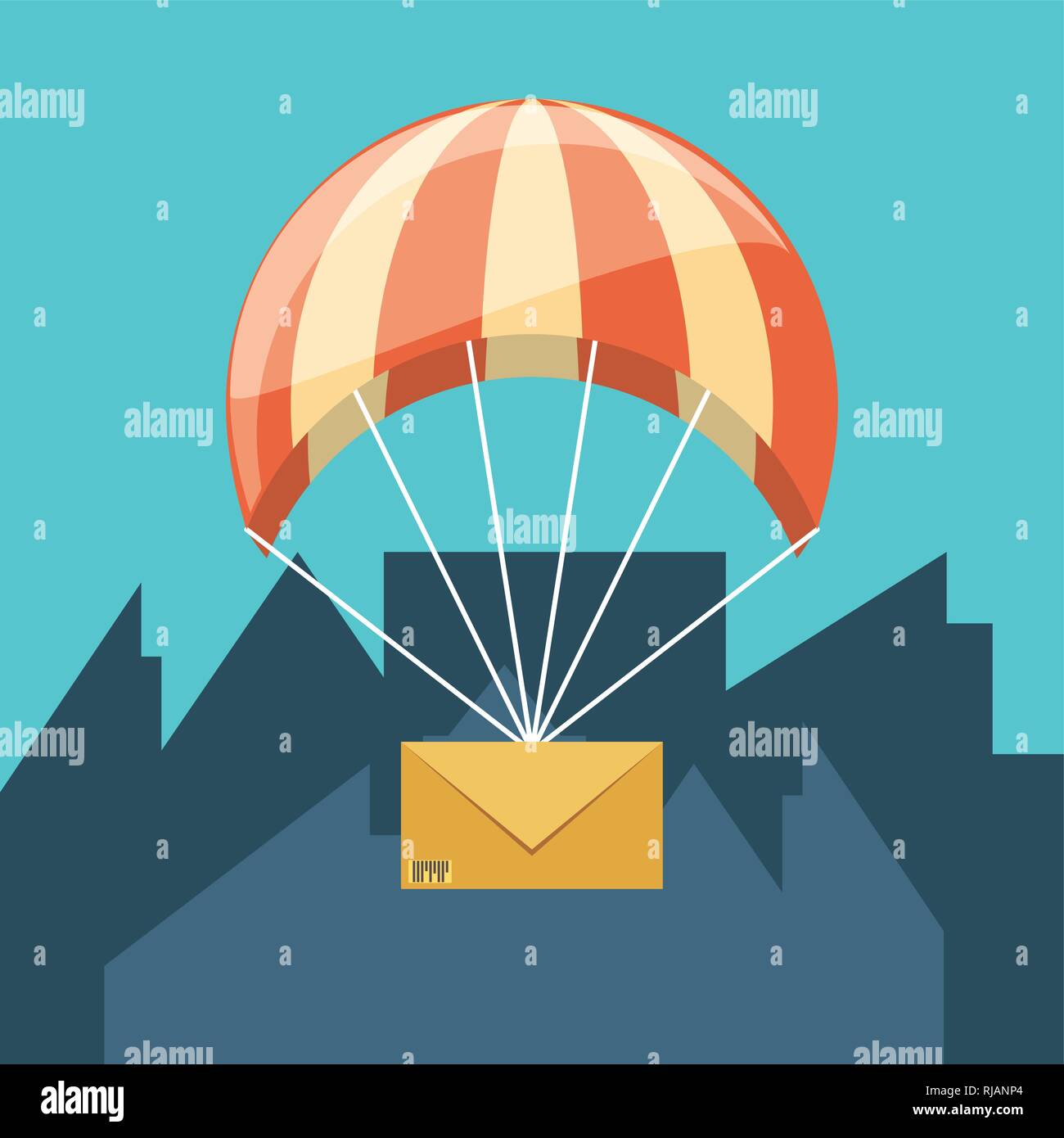parachute flying with envelope delivery service vector illustration ...