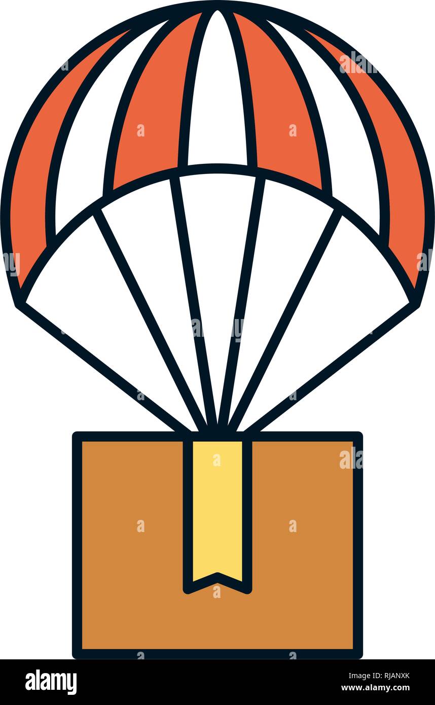 parachute flying with box delivery service vector illustration design ...