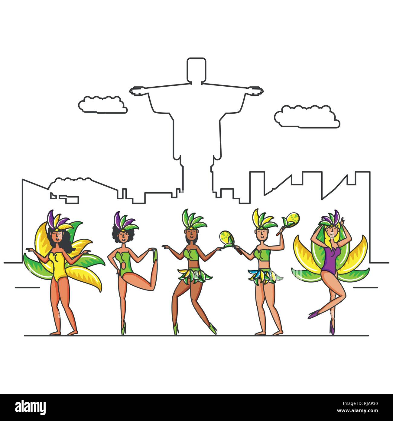 group of brazilian dancers characters vector illustration design Stock ...