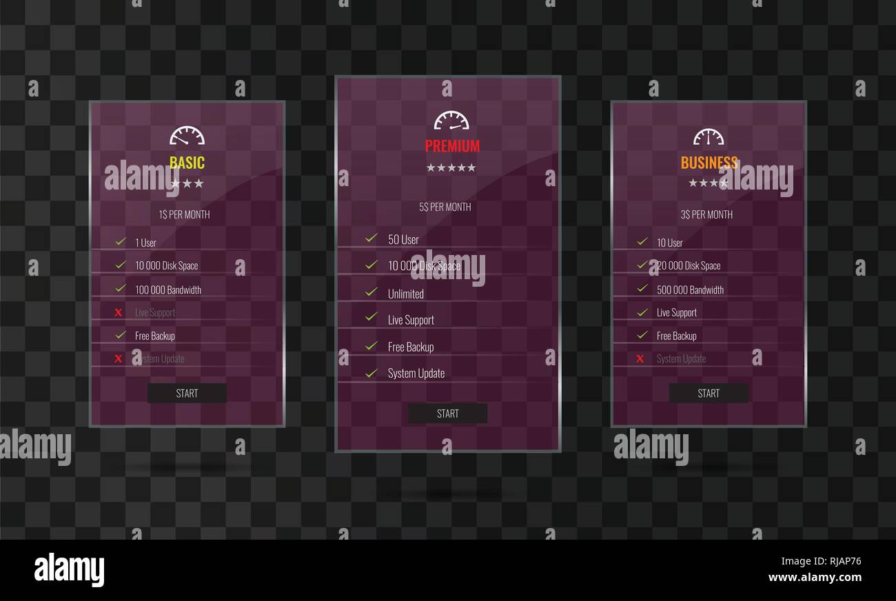 Trendy transparent price list and offer columns with glass effect Stock ...