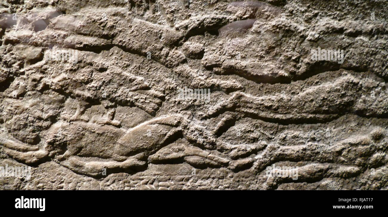 Carved relief circa 645-635 BC. Neo-Assyrian (Reign of Ashurbanipal ...